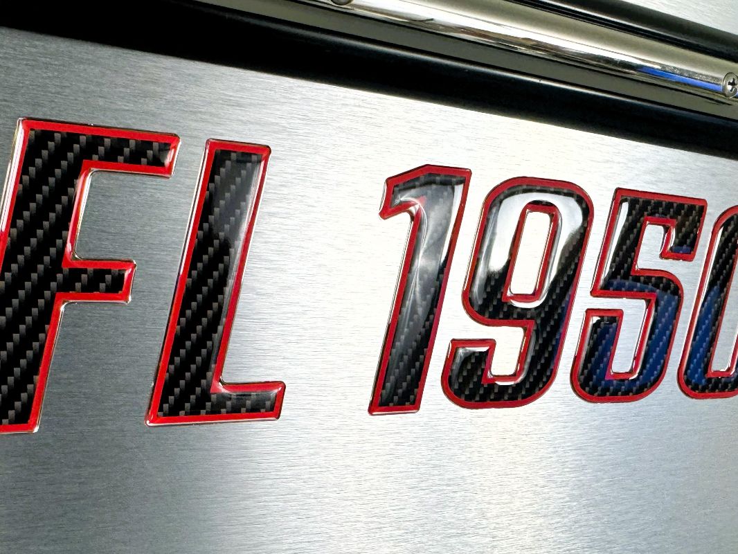 Boat Registration Stickers - Domed Carbon Fiber Numbers with Red Trim ...