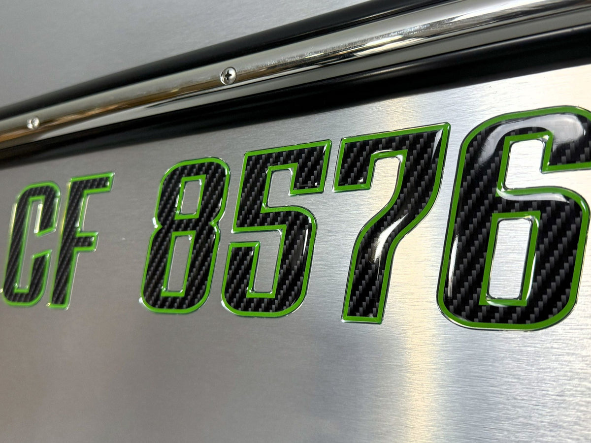 Boat Registration Stickers - Domed Carbon Fiber Numbers with Green Tri ...