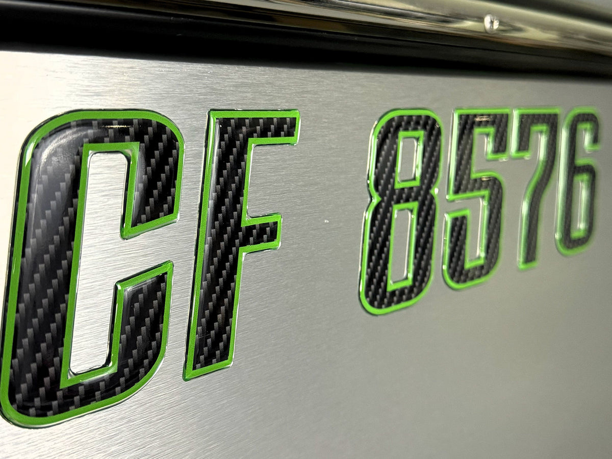 Boat Registration Stickers - Domed Carbon Fiber Numbers with Green Tri ...
