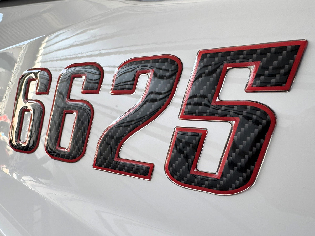 Boat Registration Stickers - Domed Carbon Fiber Numbers with Red Trim ...