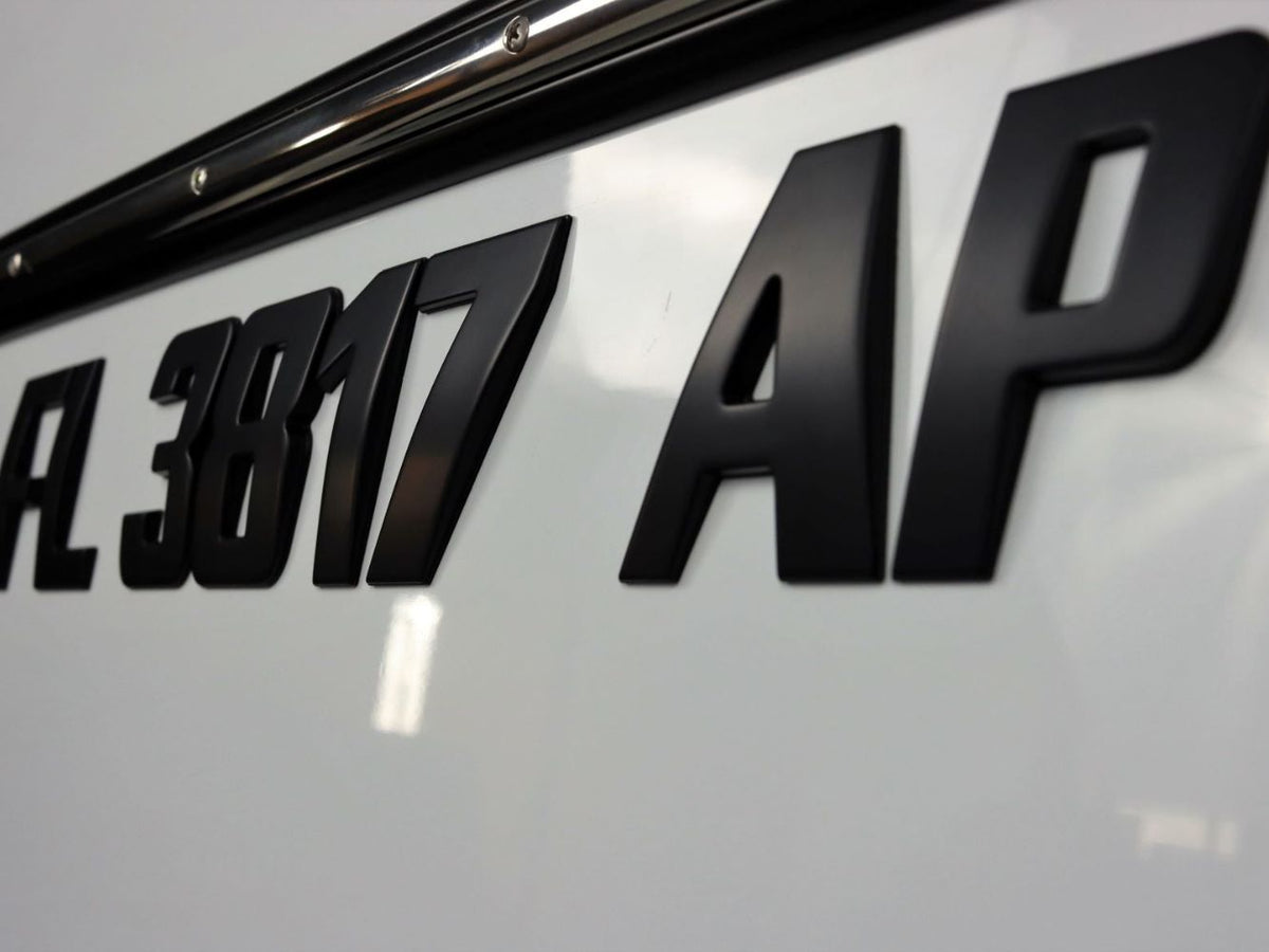 Matt Black Boat Emblem – 3D Lettering | Domed Numbers | Domed Lettering